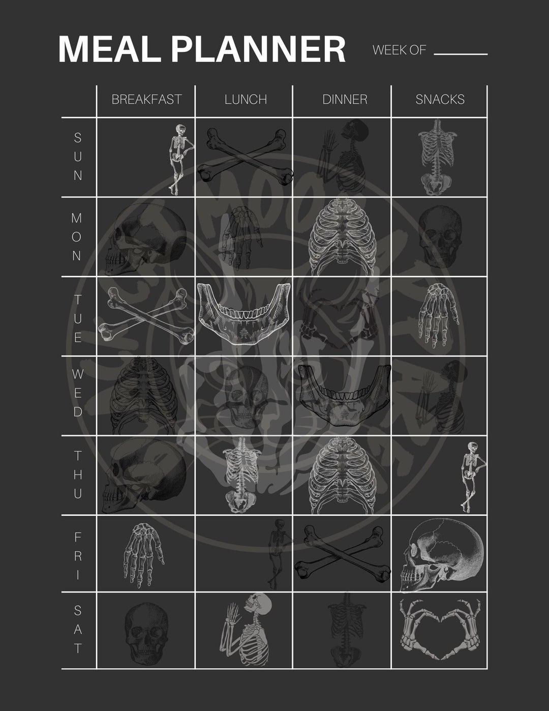 Goth Meal Planner Digital Download - Etsy