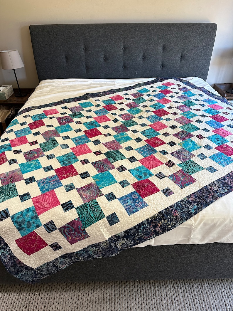 Handmade Jewel-toned Batik 9-patch Quilt, Twin Bedspread - Etsy