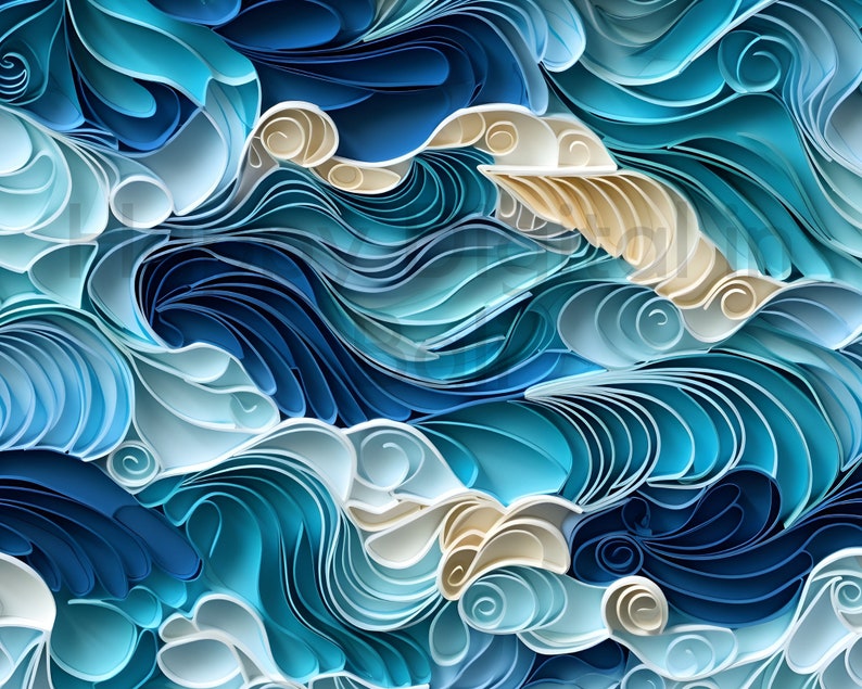 Quilled Ocean Waves - 10 Seamless Patterns, 12'x12', 300dpi - Seamless ...