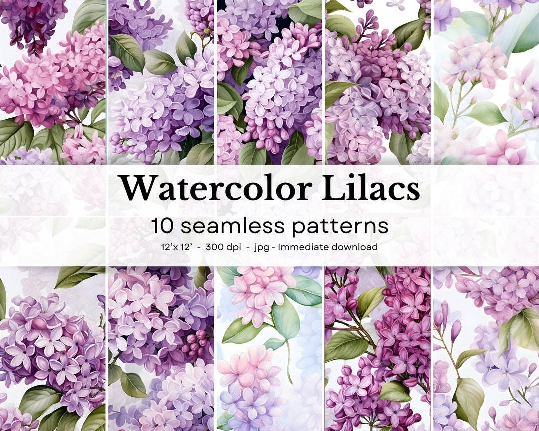 Watercolor Lilacs - 10 Seamless Patterns, 12'x12', 300dpi - Seamless ...