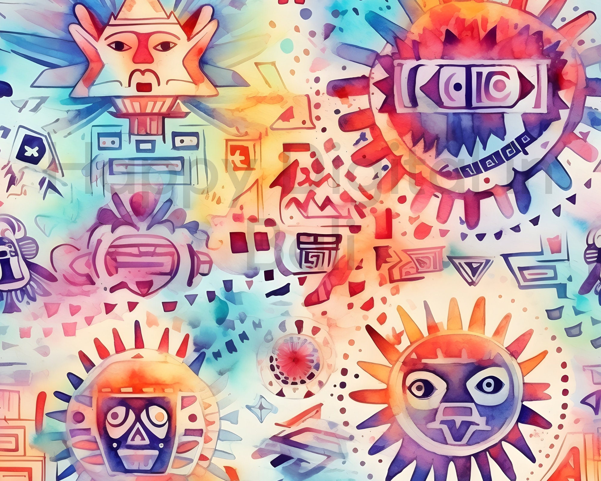 Aztec Vibes - 10 Watercolor Seamless Patterns, 12'x12', 300dpi ...