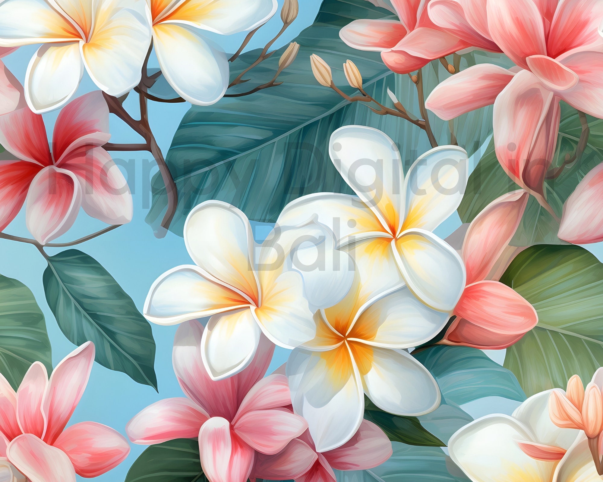 Watercolor Frangipani - 10 Seamless Patterns, 12'x12', 300dpi ...