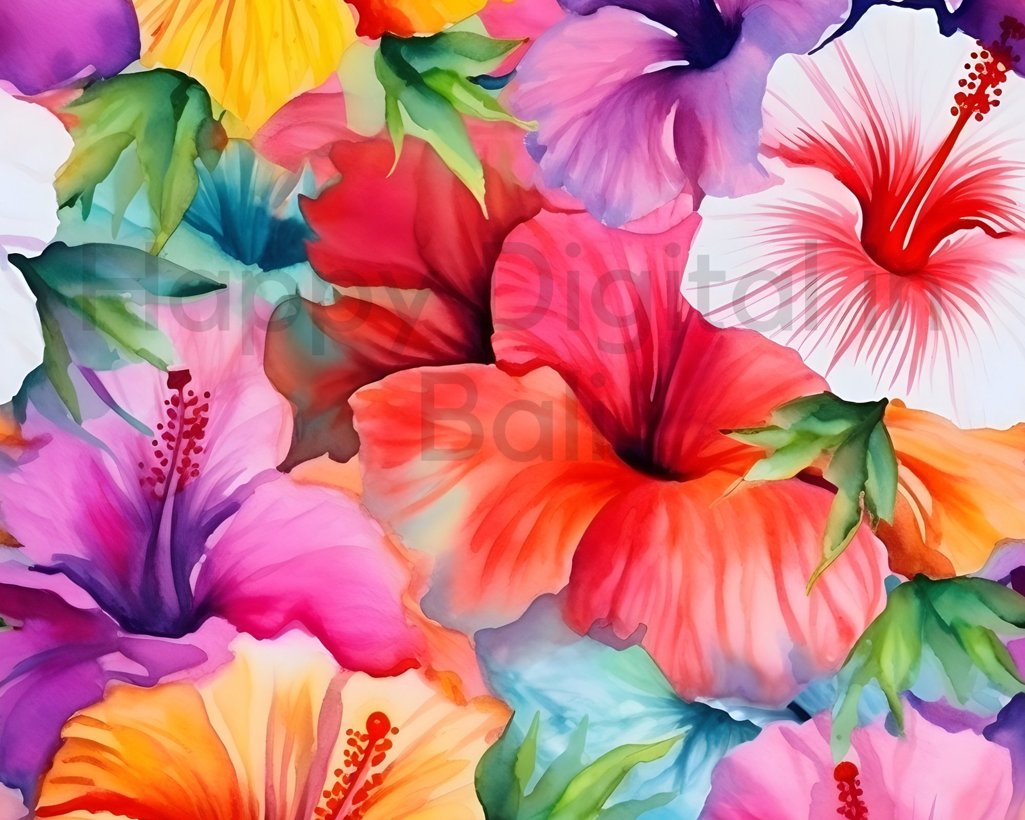 Watercolor Hibiscus - 10 Seamless Patterns, 12'x12', 300dpi - Seamless ...