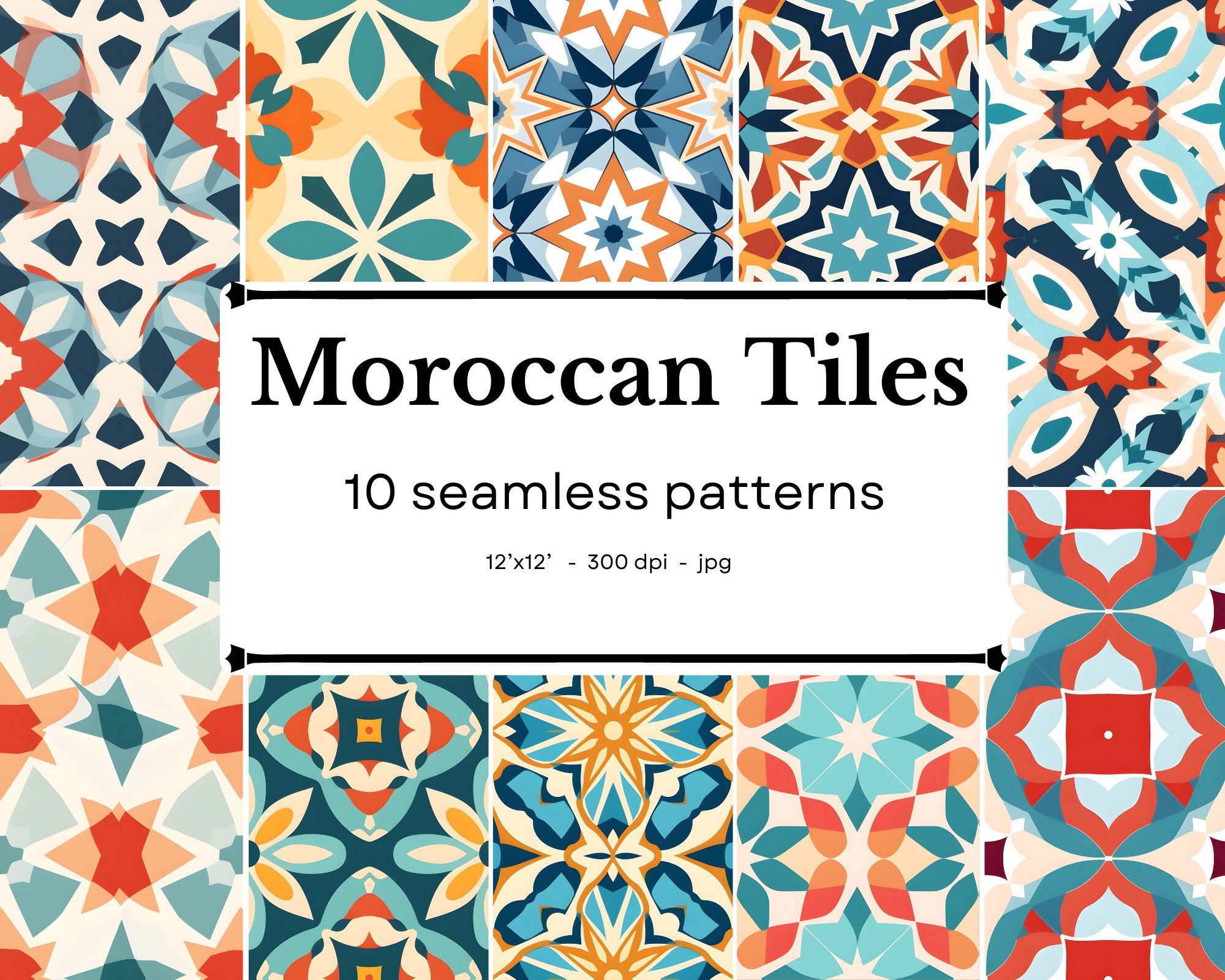 Moroccan Tiles - 10 Seamless Patterns, 12'x12', 300dpi - Seamless ...