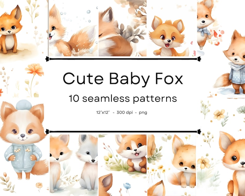 Cute Baby Fox 10 Seamless Watercolor Patterns - Etsy