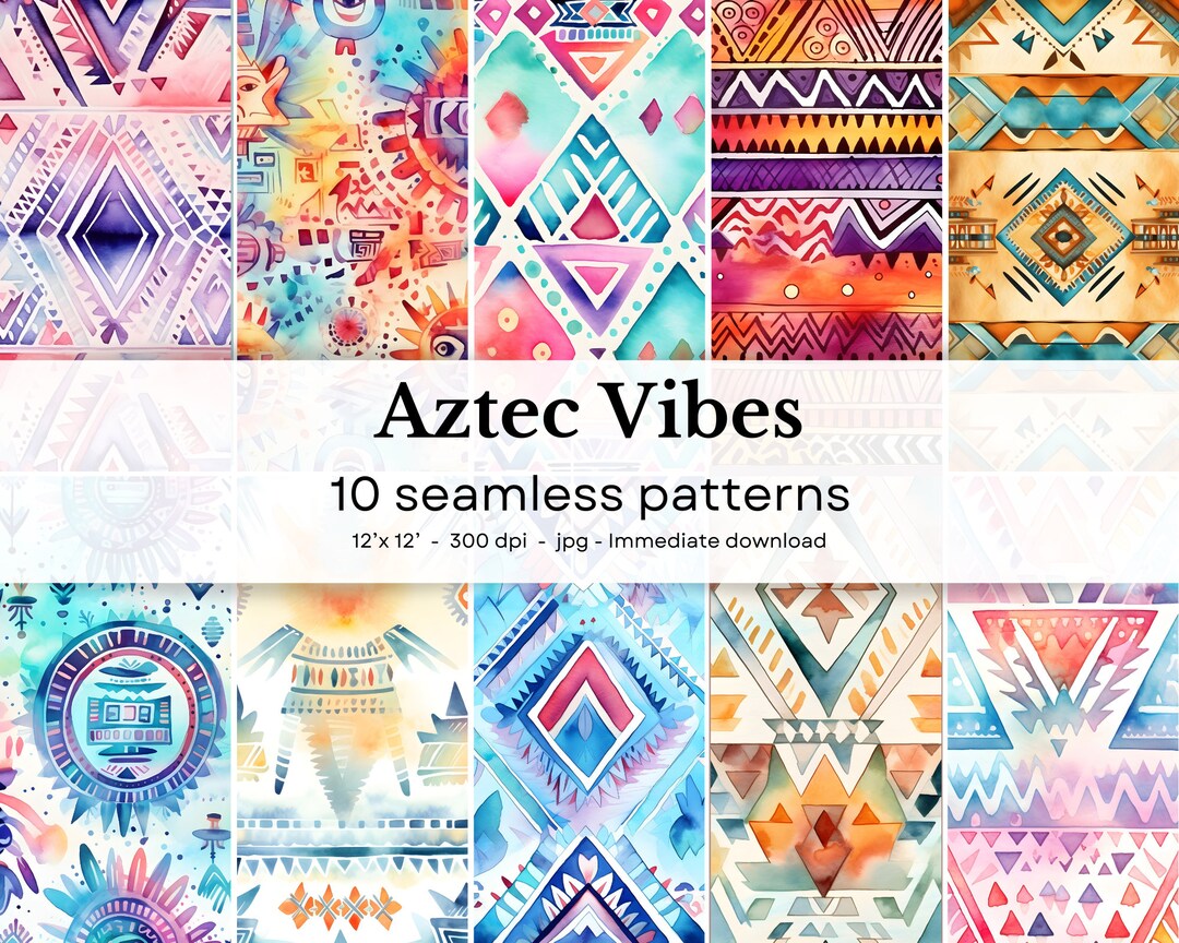 Aztec Vibes - 10 Watercolor Seamless Patterns, 12'x12', 300dpi ...