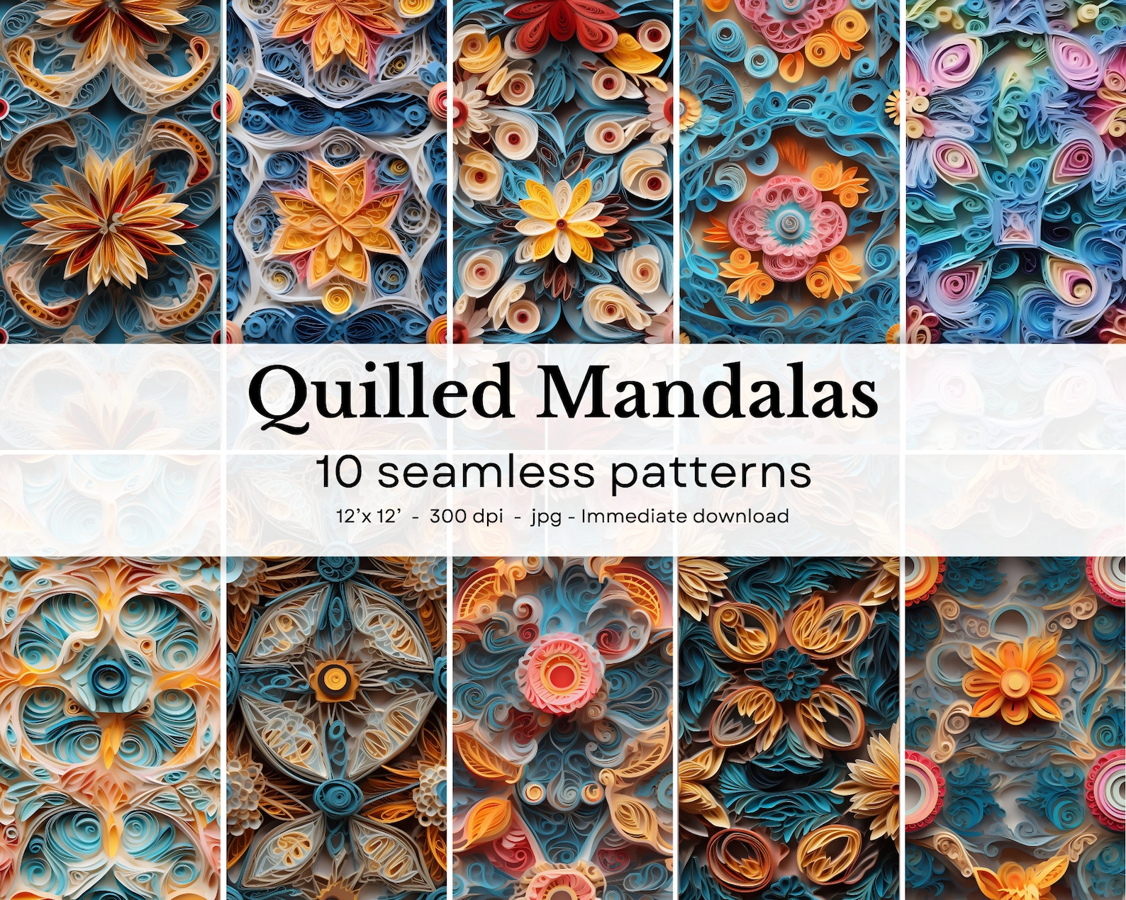 Quilled Paper Art Megabundle - 110 Seamless Patterns, 12'x12', 300dpi ...