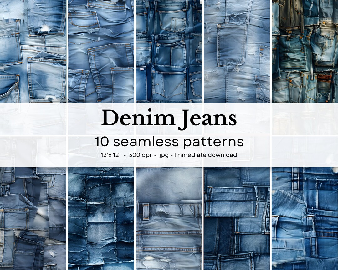 Denim Jeans Textures - 10 Seamless Patterns, 12'x12', 300dpi - Seamless ...