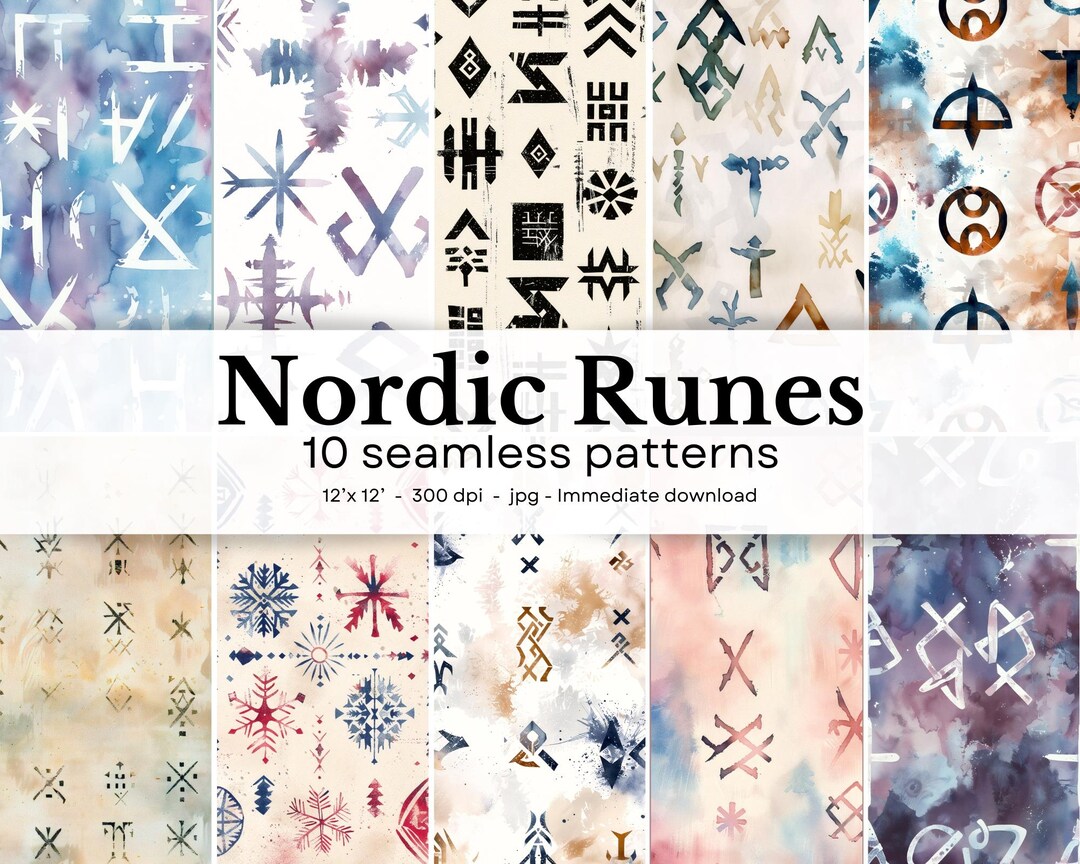 Nordic Runes - 10 Seamless Patterns, 12'x12', 300dpi -seamless Digital ...