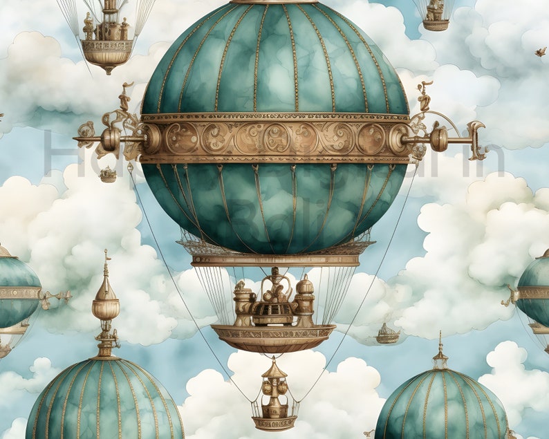 Steampunk Balloons - 10 Watercolor Seamless Patterns, 12'x12', 300dpi ...