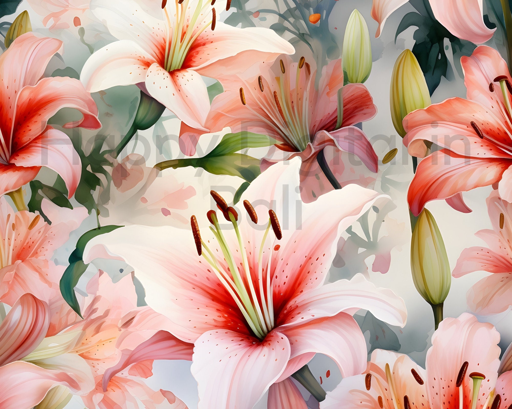 Watercolor Lilies 10 Seamless Patterns, 12'x12', 300dpi Seamless ...