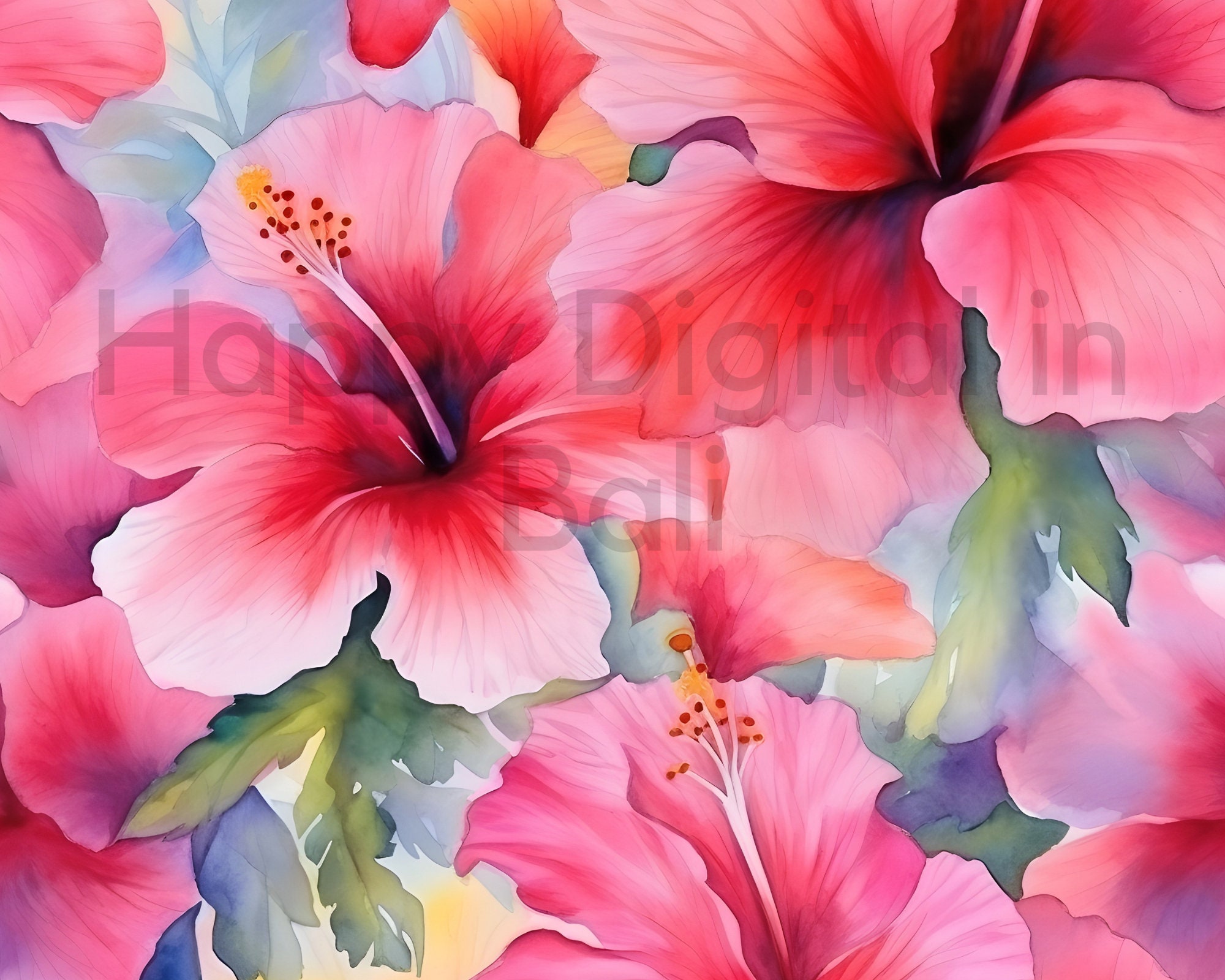Watercolor Hibiscus - 10 Seamless Patterns, 12'x12', 300dpi - Seamless ...