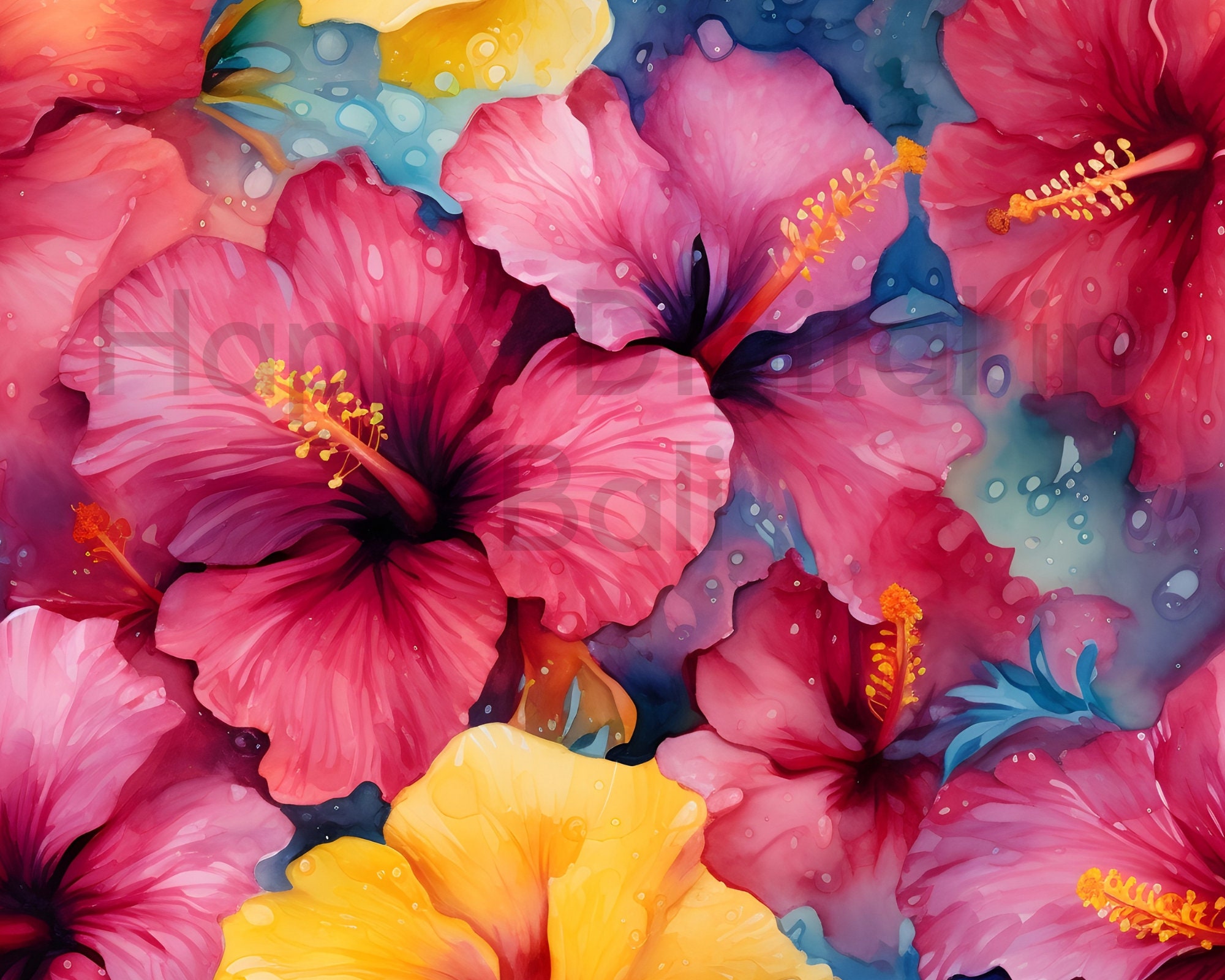Watercolor Hibiscus 10 Seamless Patterns, 12'x12', 300dpi Seamless ...
