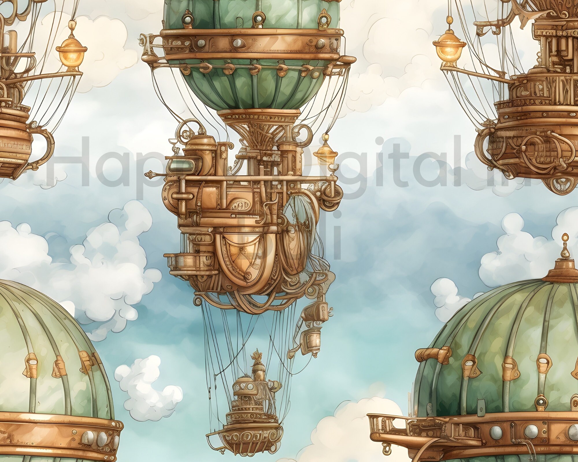 Steampunk Balloons - 10 Watercolor Seamless Patterns, 12'x12', 300dpi ...