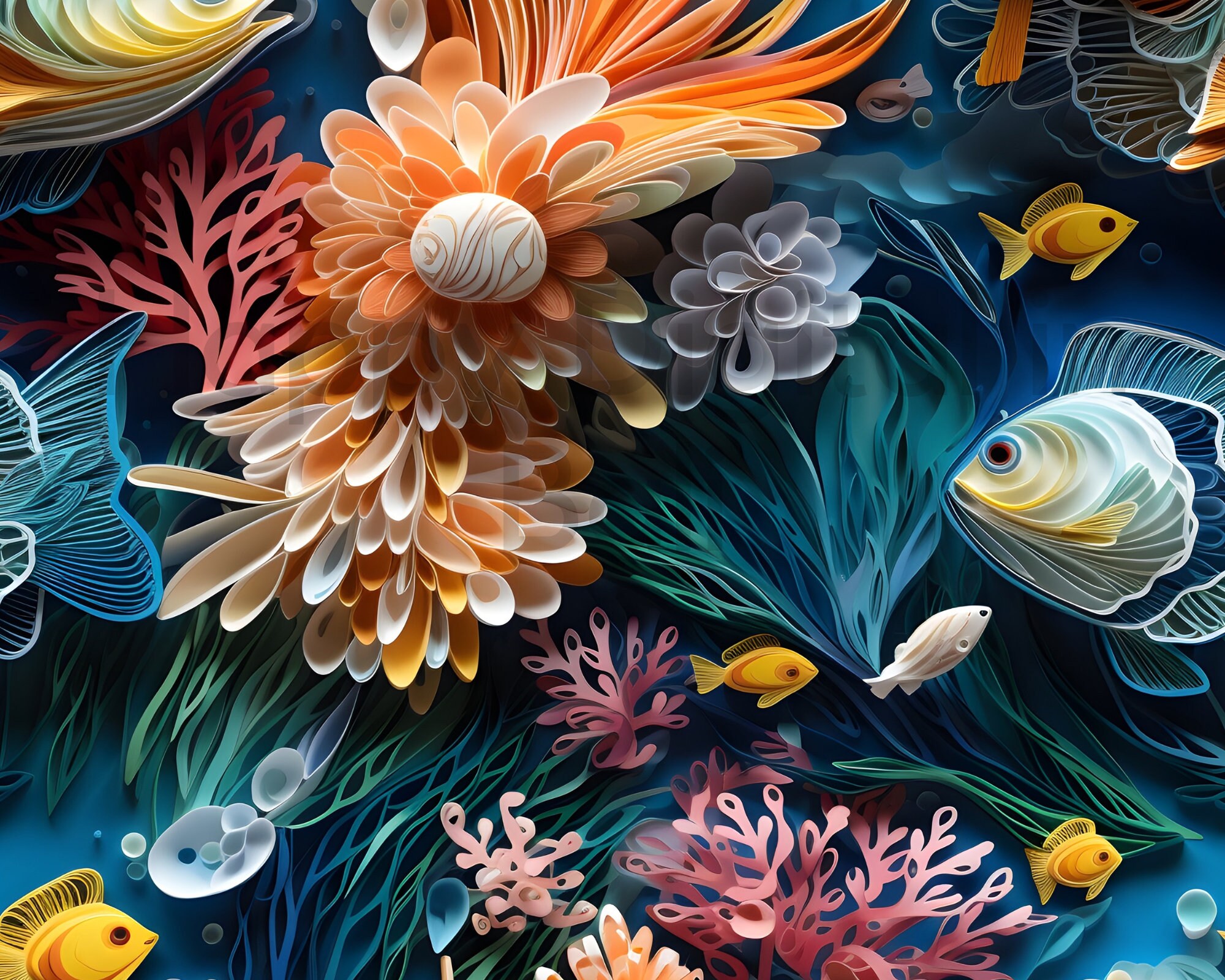 Quilled Ocean Life 10 Seamless Patterns, 12'x12', 300dpi Seamless ...