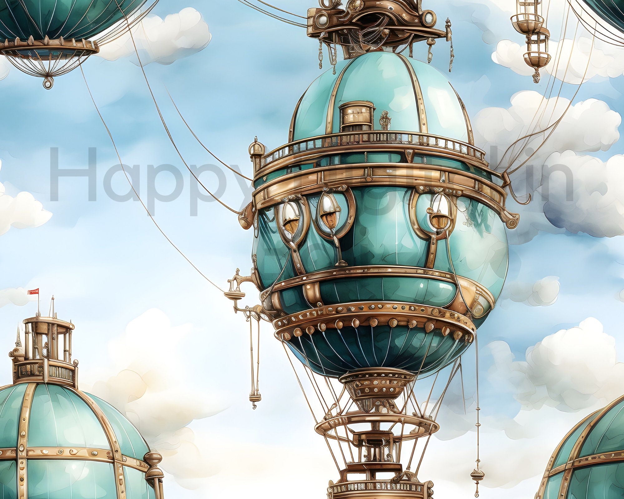 Steampunk Balloons - 10 Watercolor Seamless Patterns, 12'x12', 300dpi ...