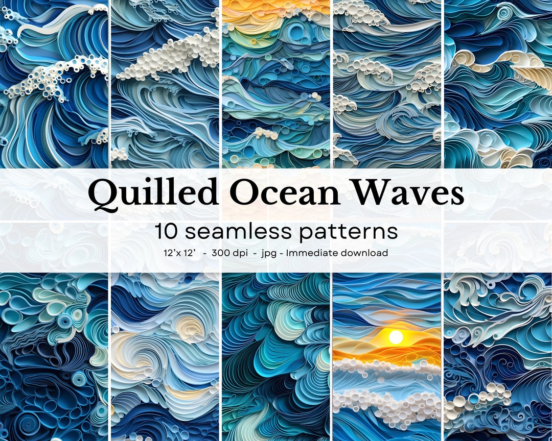 Quilled Ocean Waves - 10 Seamless Patterns, 12'x12', 300dpi - Seamless ...
