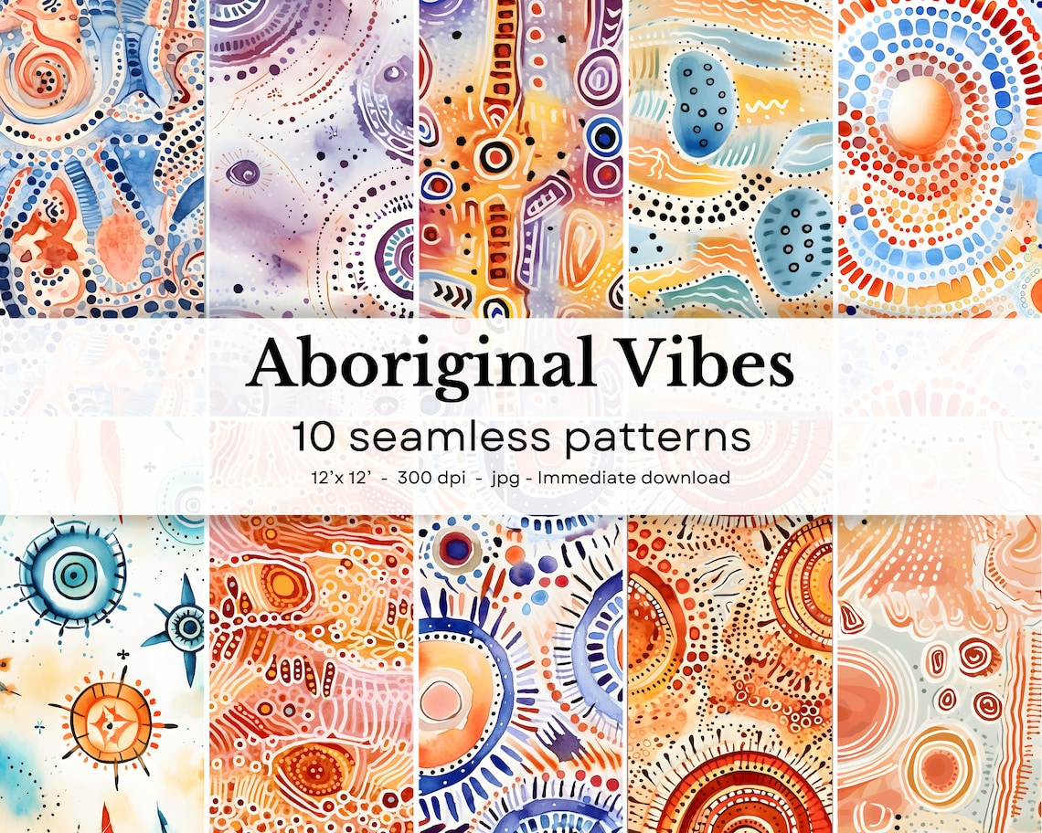 Aboriginal Vibes - 10 Seamless Patterns, 12'x12', 300dpi -seamless ...
