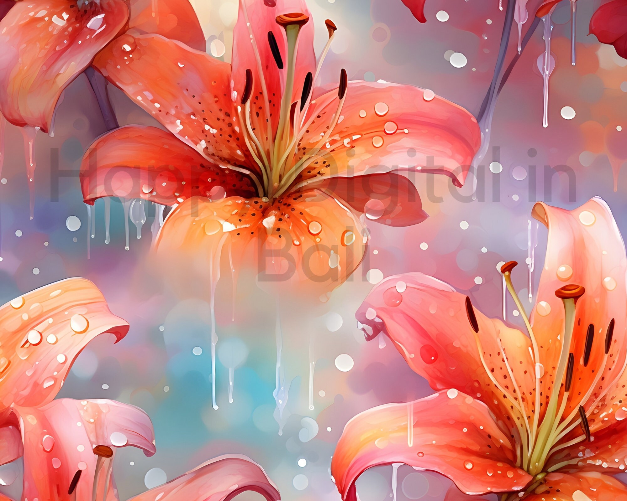 Watercolor Lilies 10 Seamless Patterns, 12'x12', 300dpi Seamless ...
