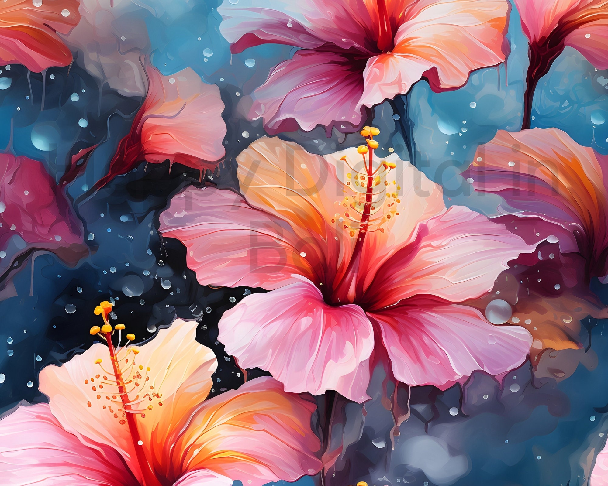 Watercolor Hibiscus - 10 Seamless Patterns, 12'x12', 300dpi - Seamless ...
