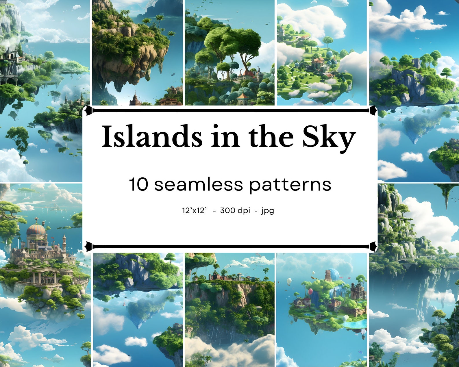 Islands in the Sky - 10 Seamless Patterns, 12'x12', 300dpi - Seamless ...