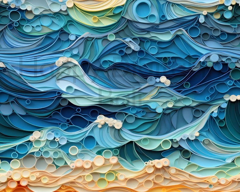 Quilled Ocean Waves - 10 Seamless Patterns, 12'x12', 300dpi - Seamless ...