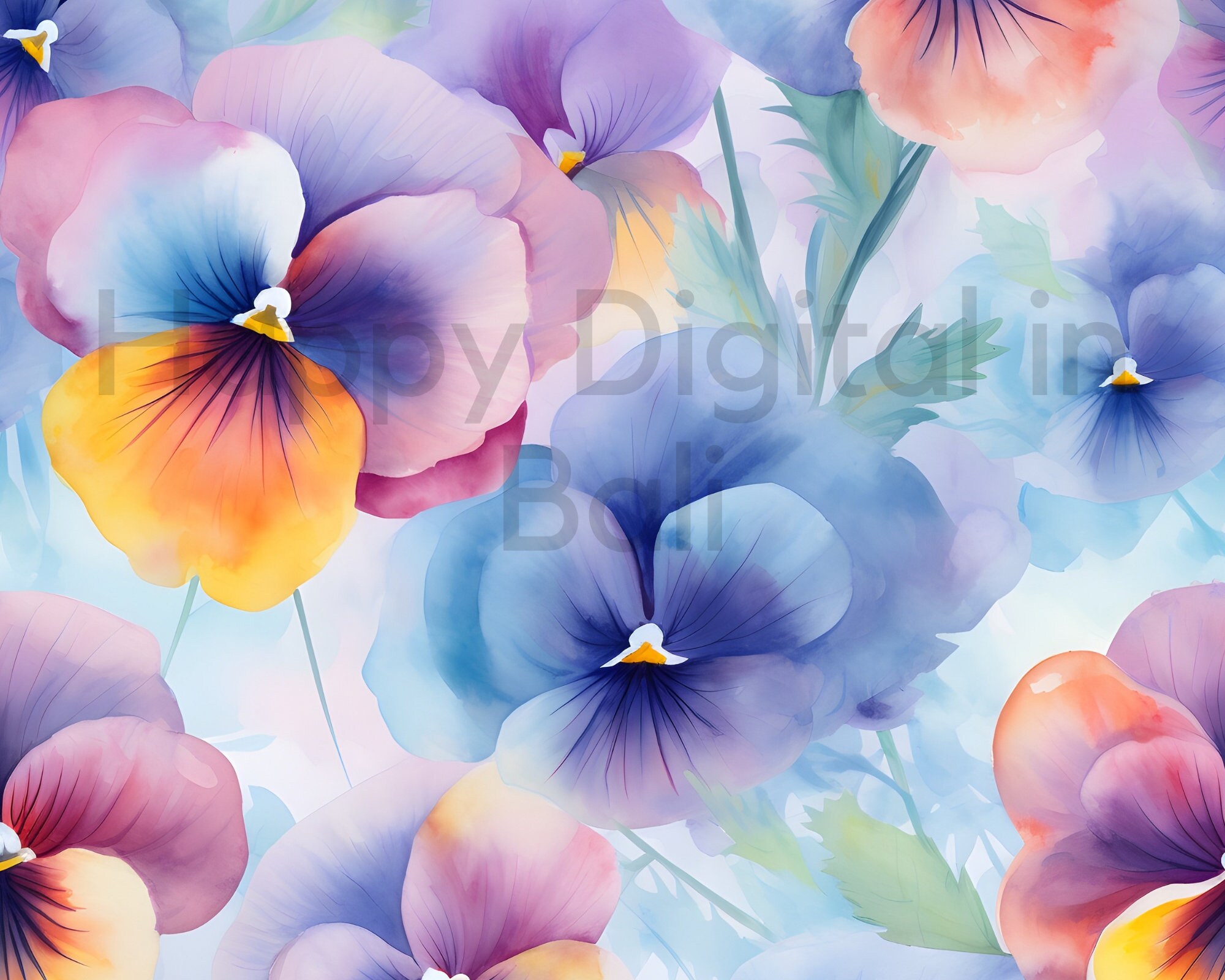 Watercolor Pansies 10 Seamless Patterns, 12'x12', 300dpi Seamless ...