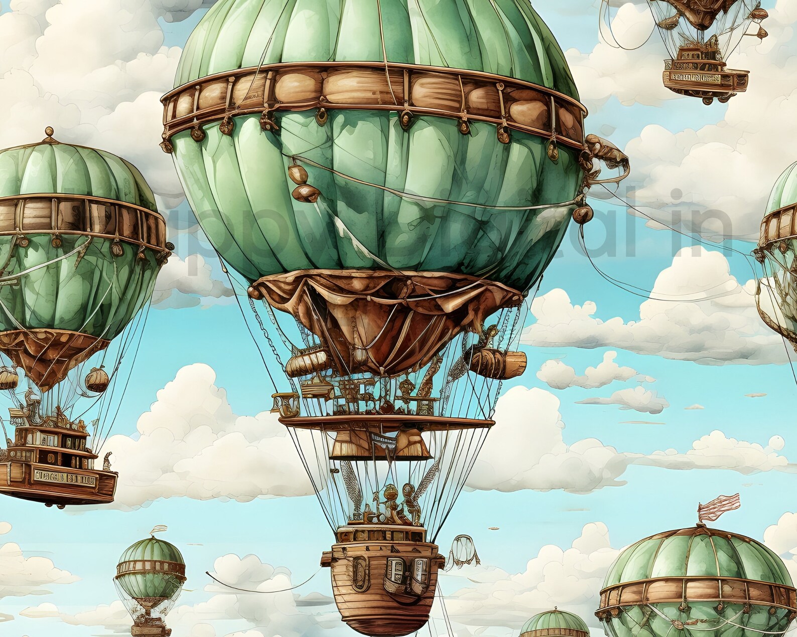 Steampunk Balloons - 10 Watercolor Seamless Patterns, 12'x12', 300dpi ...