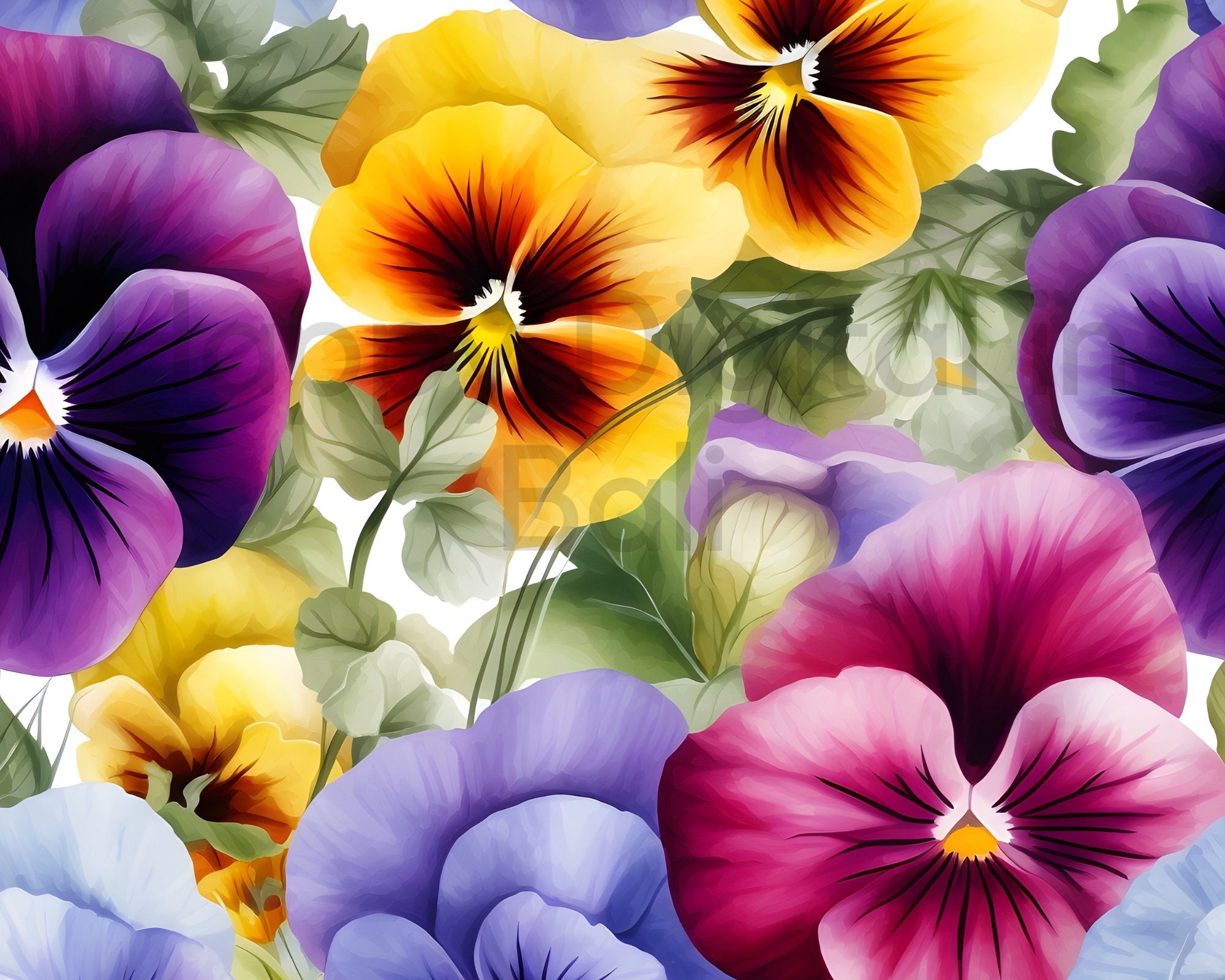 Watercolor Pansies 10 Seamless Patterns, 12'x12', 300dpi Seamless ...