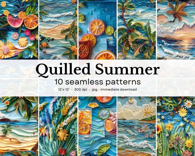 Quilled Summer - 10 Seamless Patterns, 12'x12', 300dpi - Seamless ...