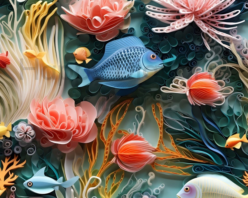 Quilled Ocean Life - 10 Seamless Patterns, 12'x12', 300dpi - Seamless ...