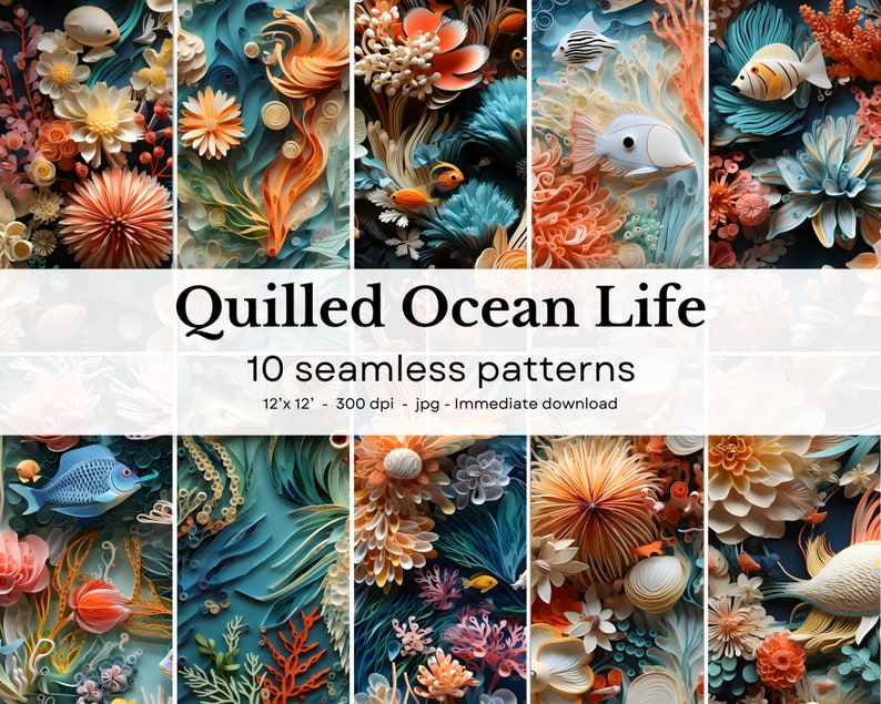 Quilled Ocean Life - 10 Seamless Patterns, 12'x12', 300dpi - Seamless ...