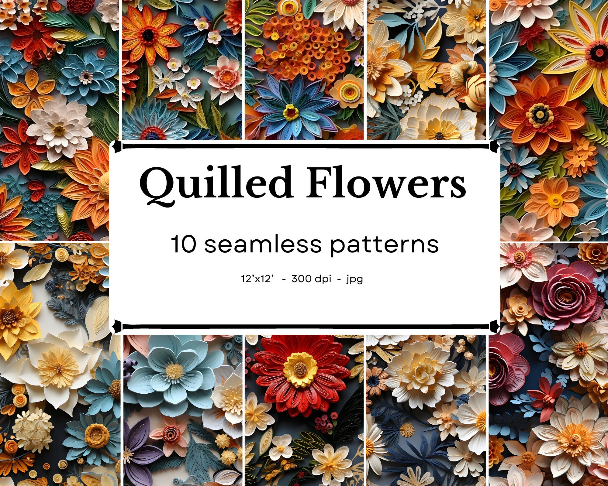 Quilled Paper Art Megabundle - 110 Seamless Patterns, 12'x12', 300dpi ...