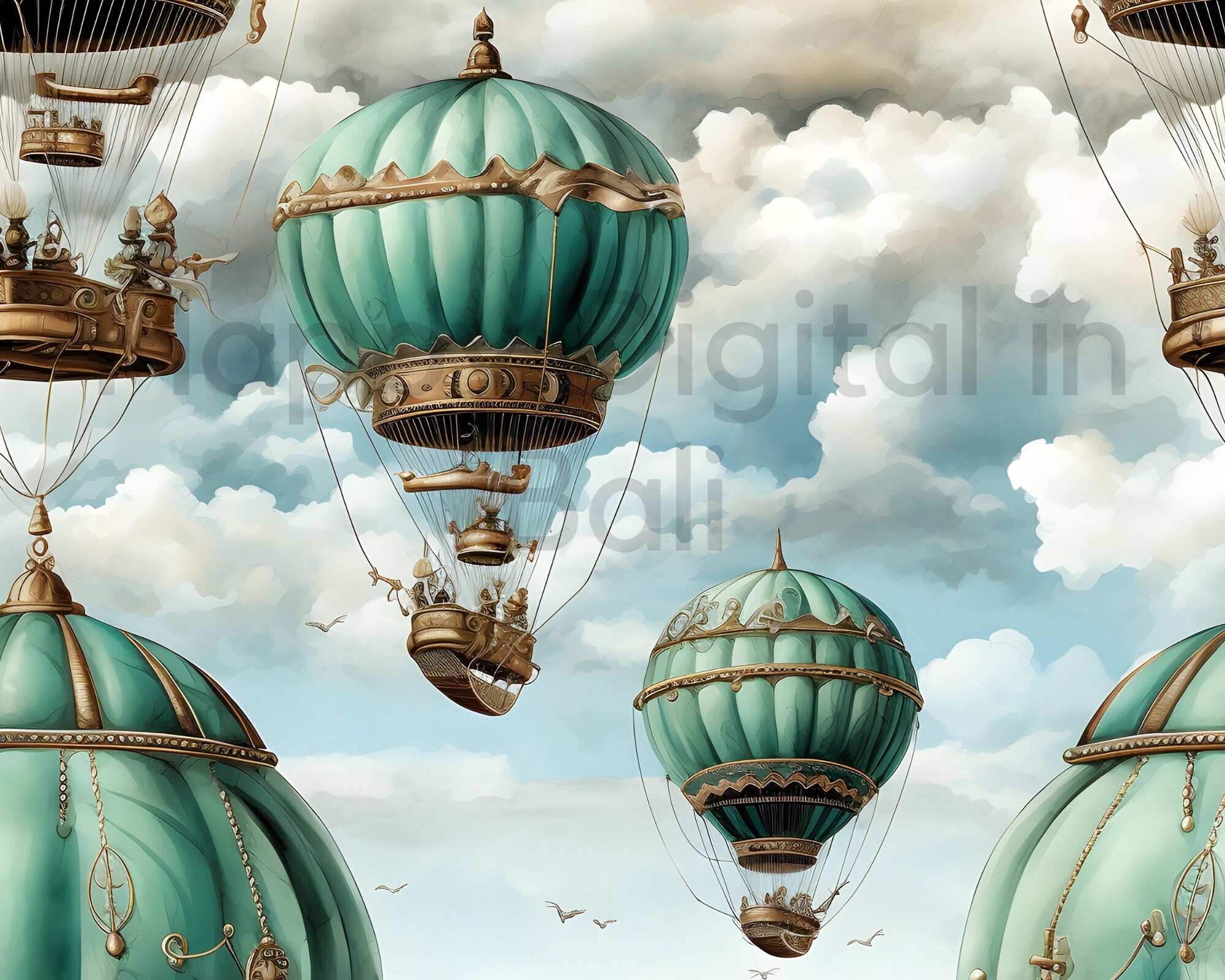 Steampunk Balloons - 10 Watercolor Seamless Patterns, 12'x12', 300dpi ...