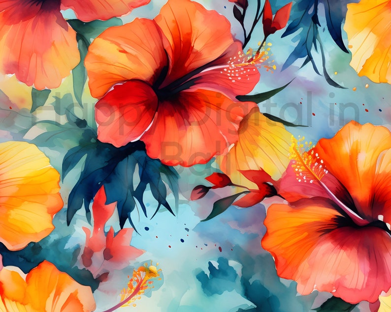 Watercolor Hibiscus - 10 Seamless Patterns, 12'x12', 300dpi - Seamless ...