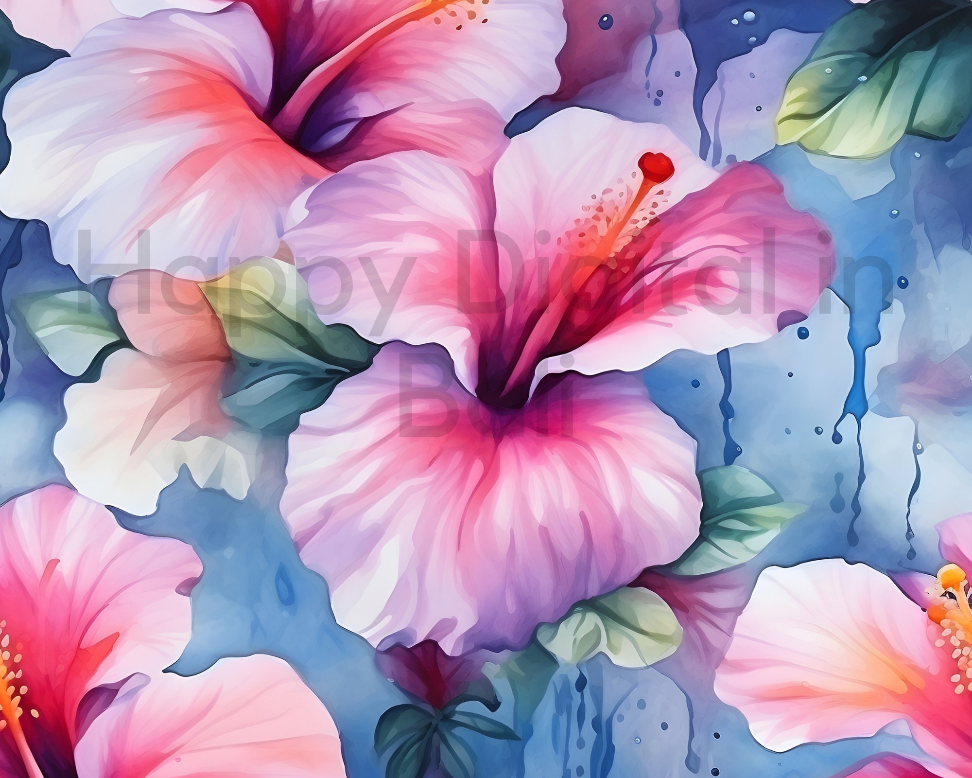 Watercolor Hibiscus - 10 Seamless Patterns, 12'x12', 300dpi - Seamless ...