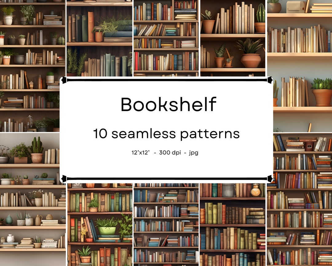 Bookshelf - 10 Seamless Patterns. 12'x12', 300dpi - Seamless Digital ...