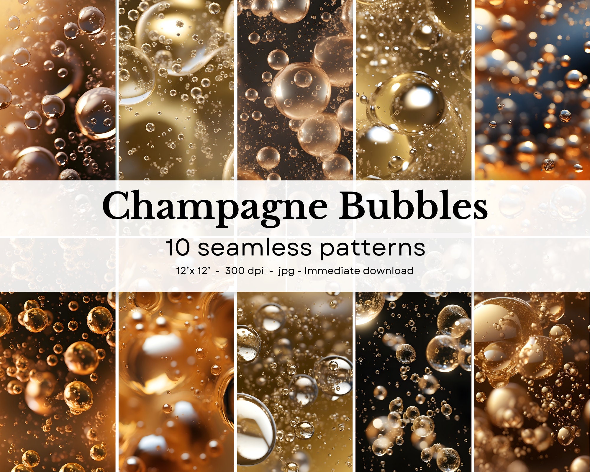 Champagne Bubbles - 10 Colorful Seamless Patterns, 12'x12', 300dpi ...