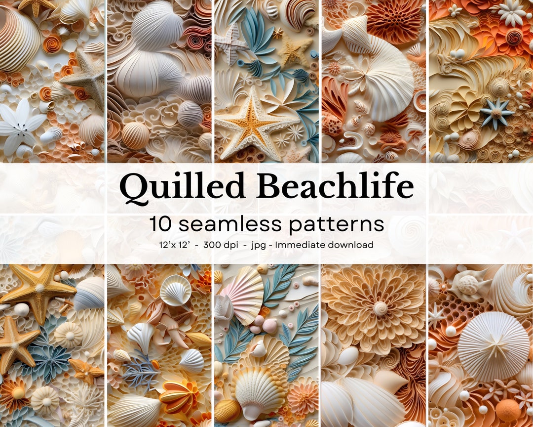 Quilled Seaside Beach - 10 Seamless Patterns, 12'x12', 300dpi ...