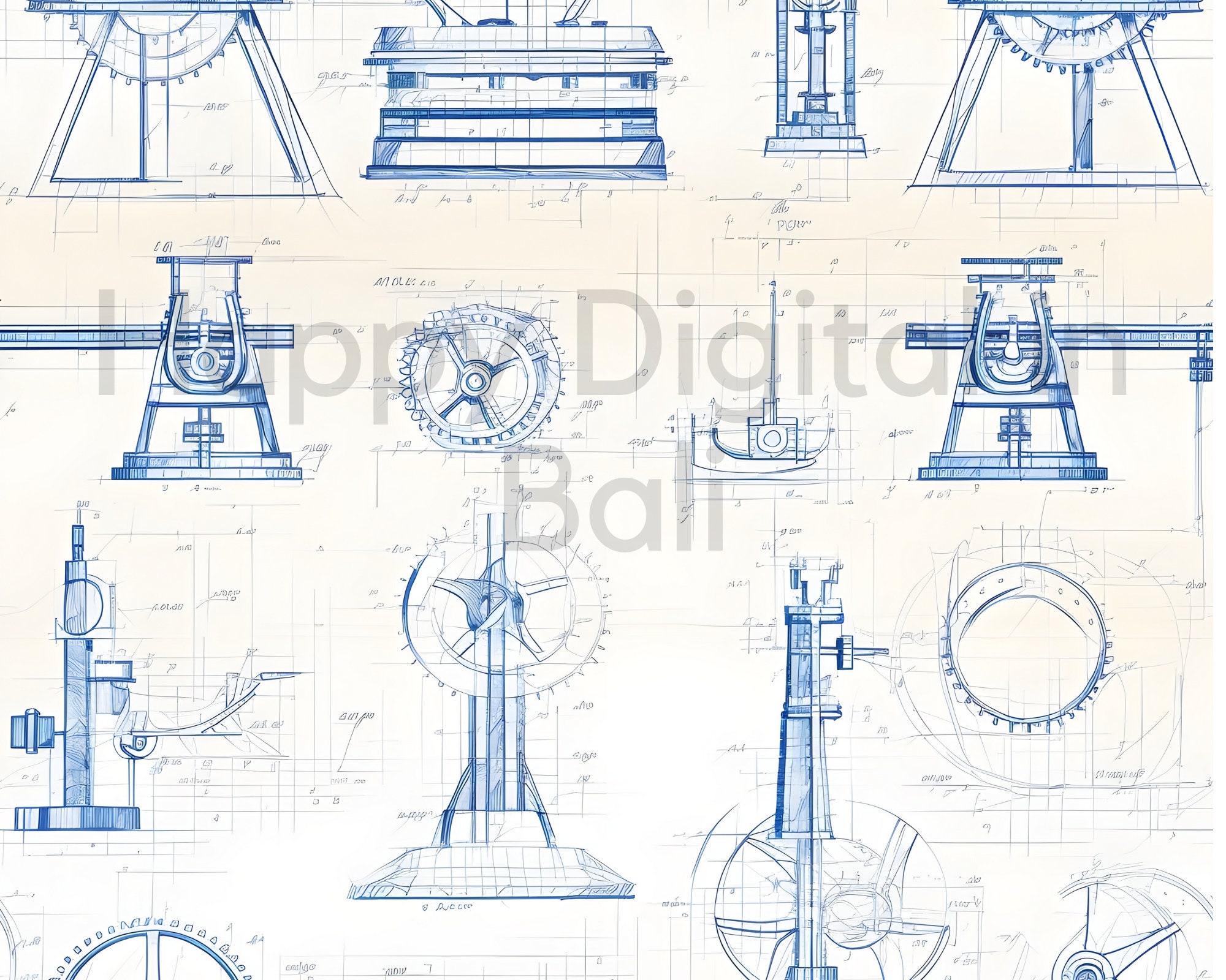 Technical Blueprints - 10 Seamless Patterns. 12'x12', 300dpi - Seamless ...