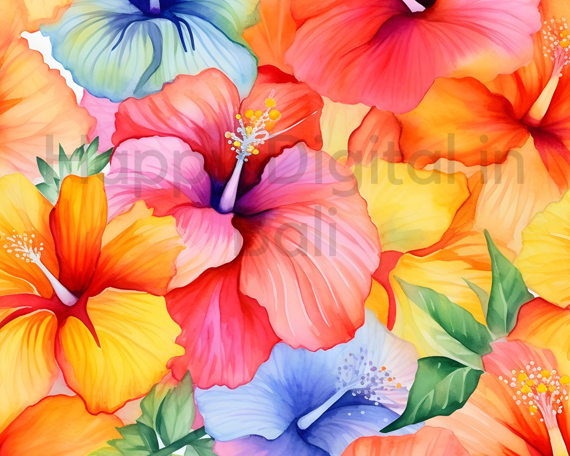Watercolor Hibiscus 10 Seamless Patterns, 12'x12', 300dpi Seamless ...