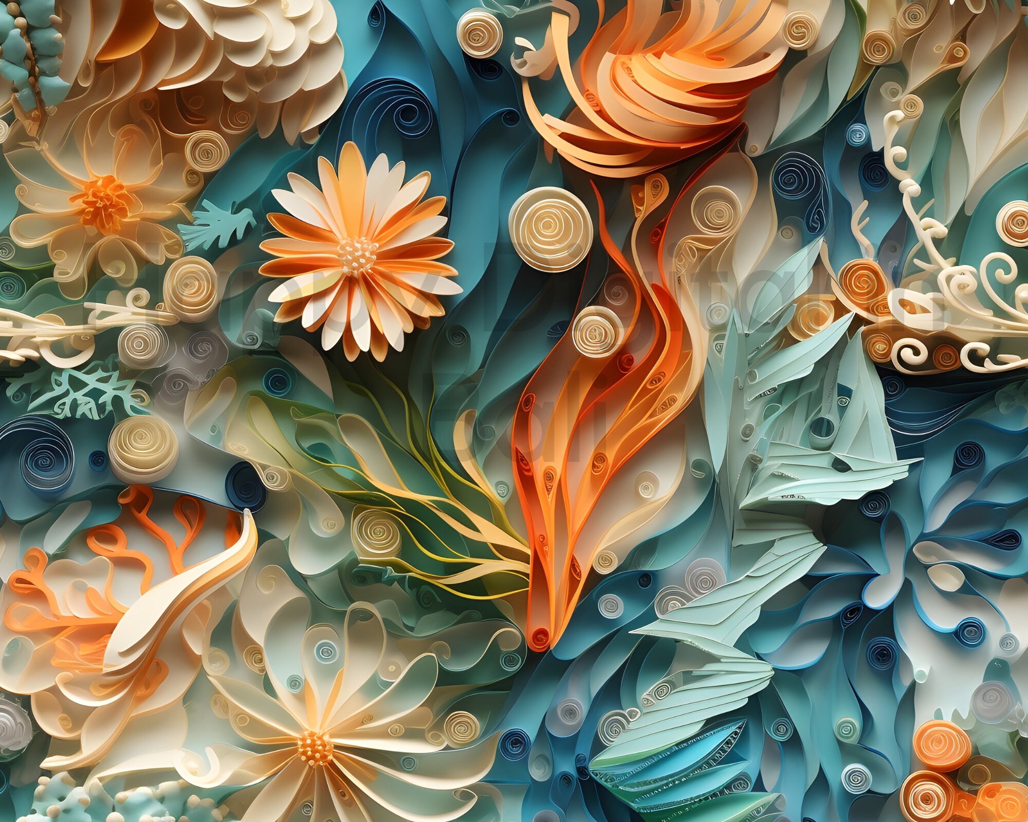 Quilled Ocean Life 10 Seamless Patterns, 12'x12', 300dpi Seamless ...