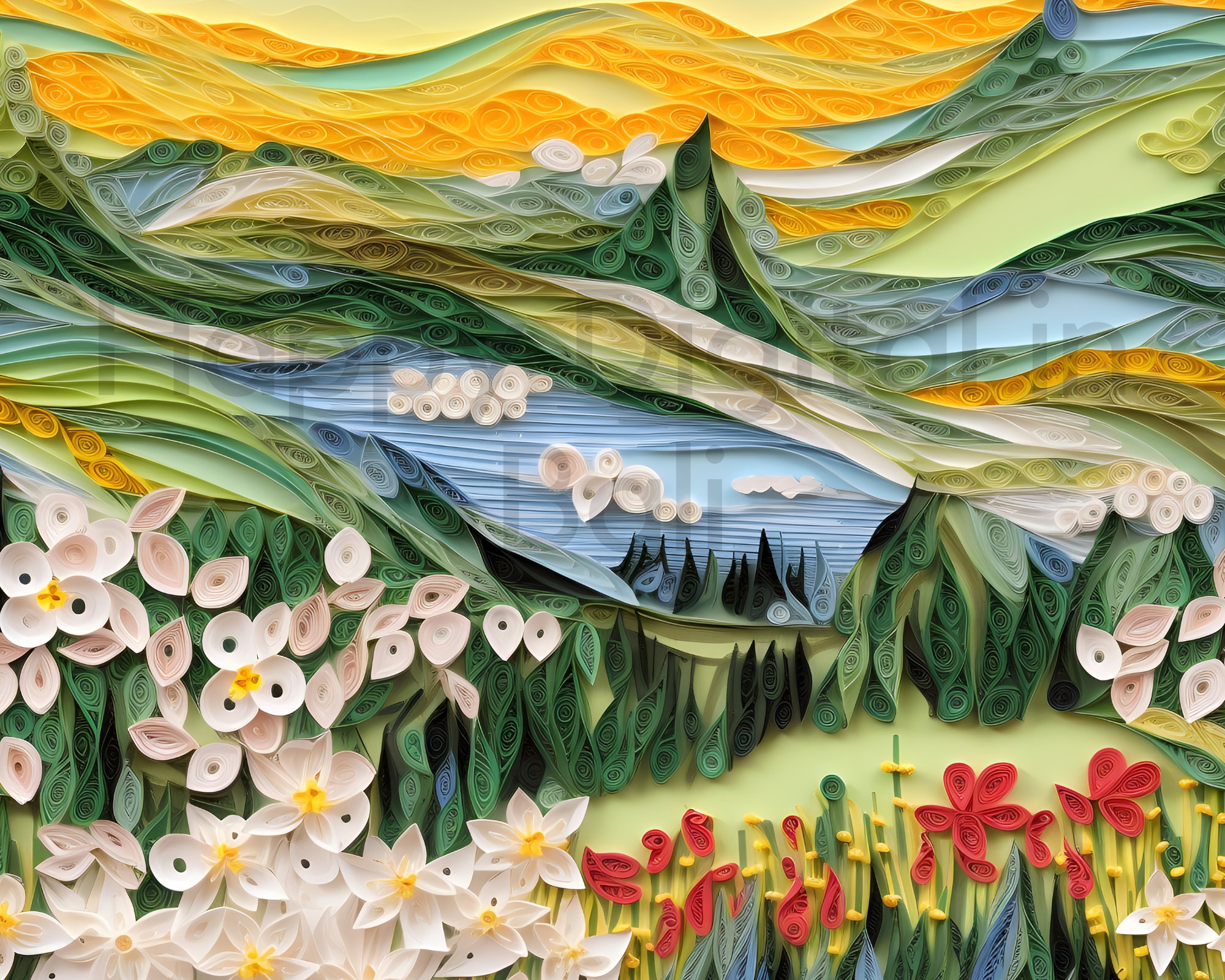 Quilled Landscapes 10 Seamless Patterns, 12'x12', 300dpi Seamless ...