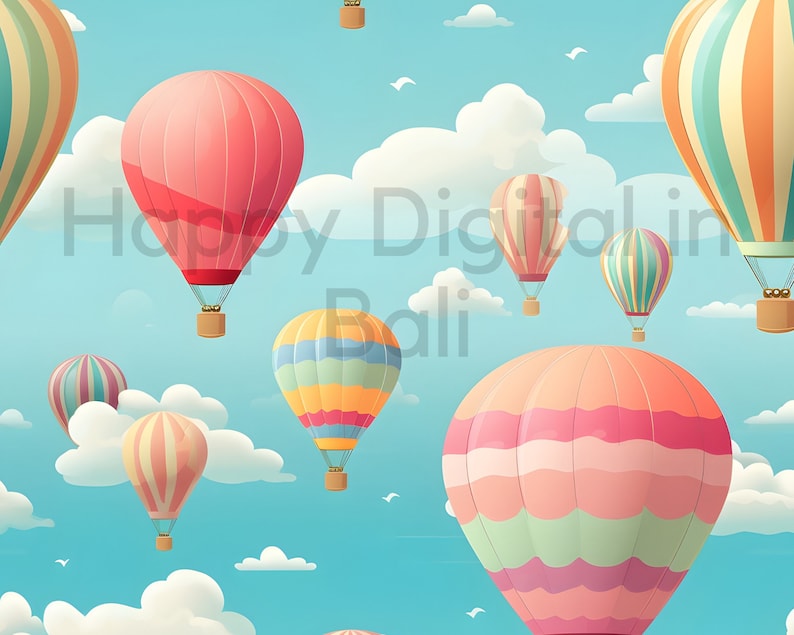 Hot Air Balloons #2 - 10 Seamless Patterns, 12'x12', 300dpi - Seamless ...