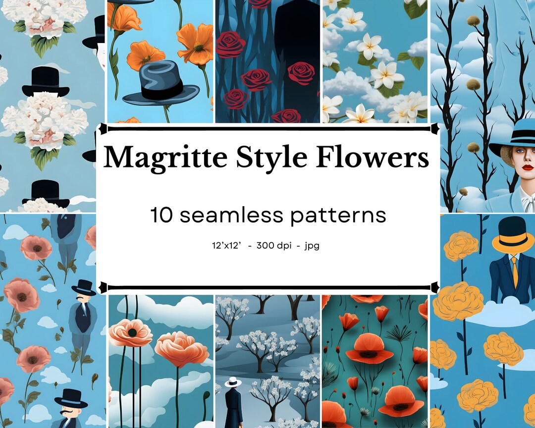 Flowers Inspired by Magritte 10 Seamless Patterns, 12'x12', 300dpi ...
