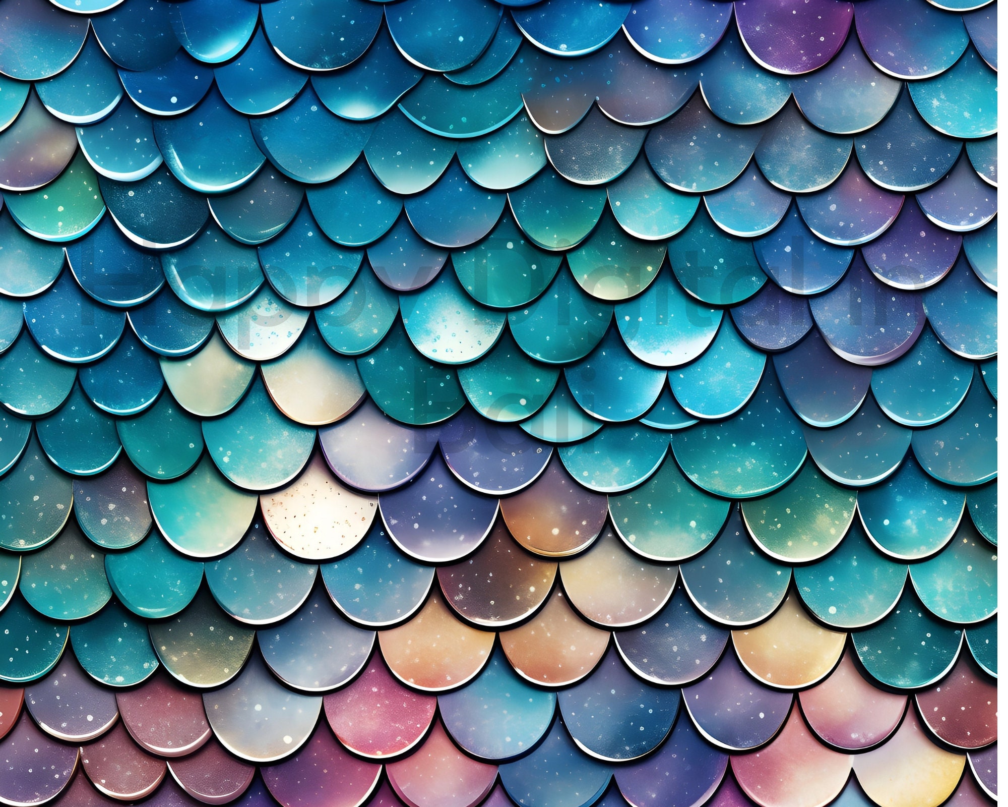 3D Glitter Mermaid Scales - 10 Seamless Patterns, 12'x12', 300dpi ...