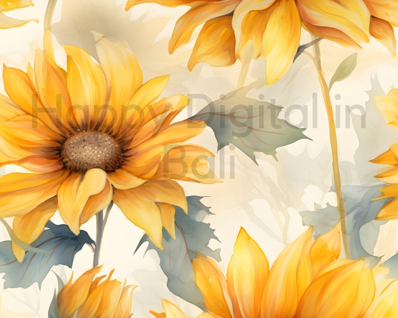 Watercolor Sunflowers - 10 Seamless Patterns, 12'x12', 300dpi ...
