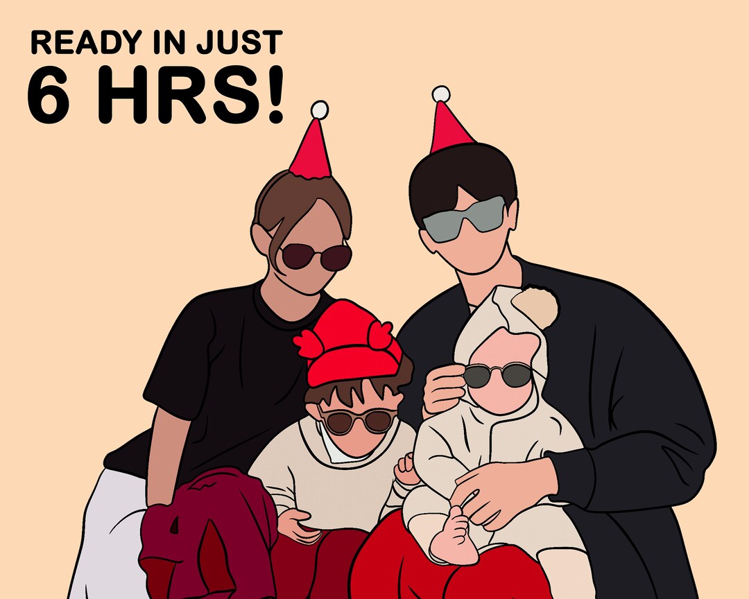 Custom Digital Cartoon Portrait Faceless Illustration ASAP , Family ...