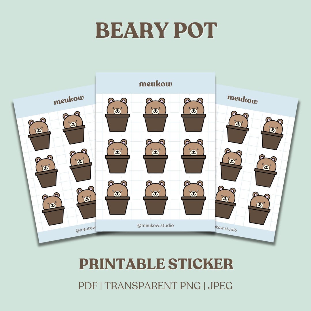 Cute Bear Printable Sticker Sheet | Adorable Animal | Kawaii Brown Bear ...
