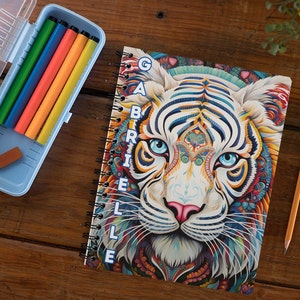 White Tiger Spiral Notebook, White Tiger Notebook, Tiger Journal, Tiger ...